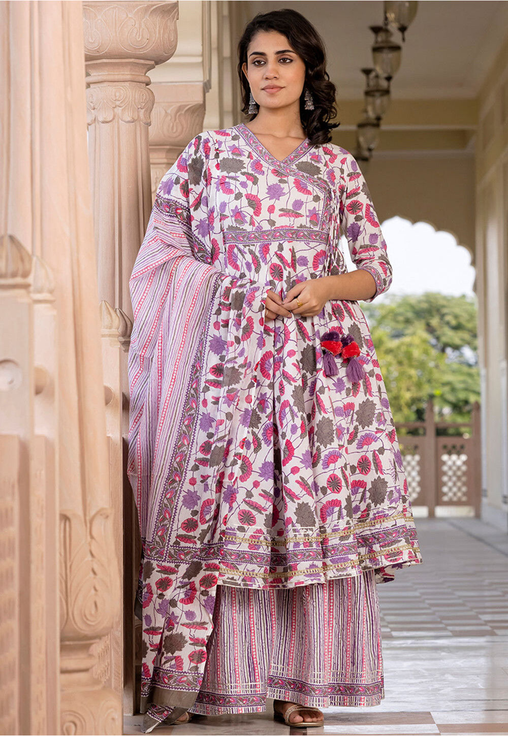 Buy Printed Pure Cotton Aline Suit in Off White Online : KQK45 - Utsav ...