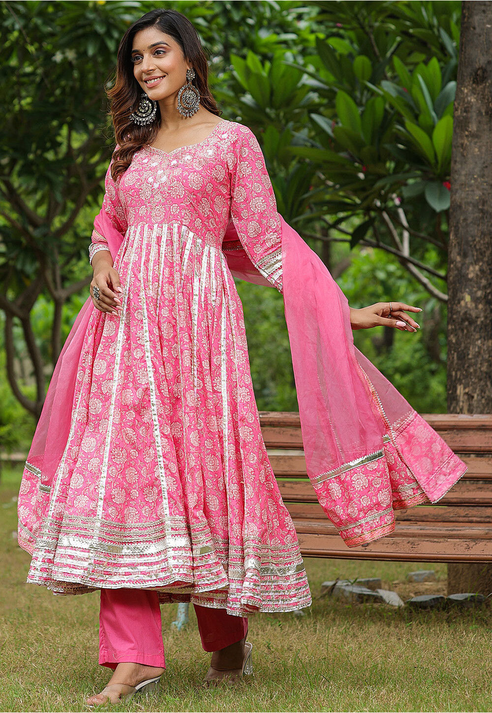 Buy Printed Pure Cotton Aline Suit in Pink Online : KJW336 - Utsav Fashion