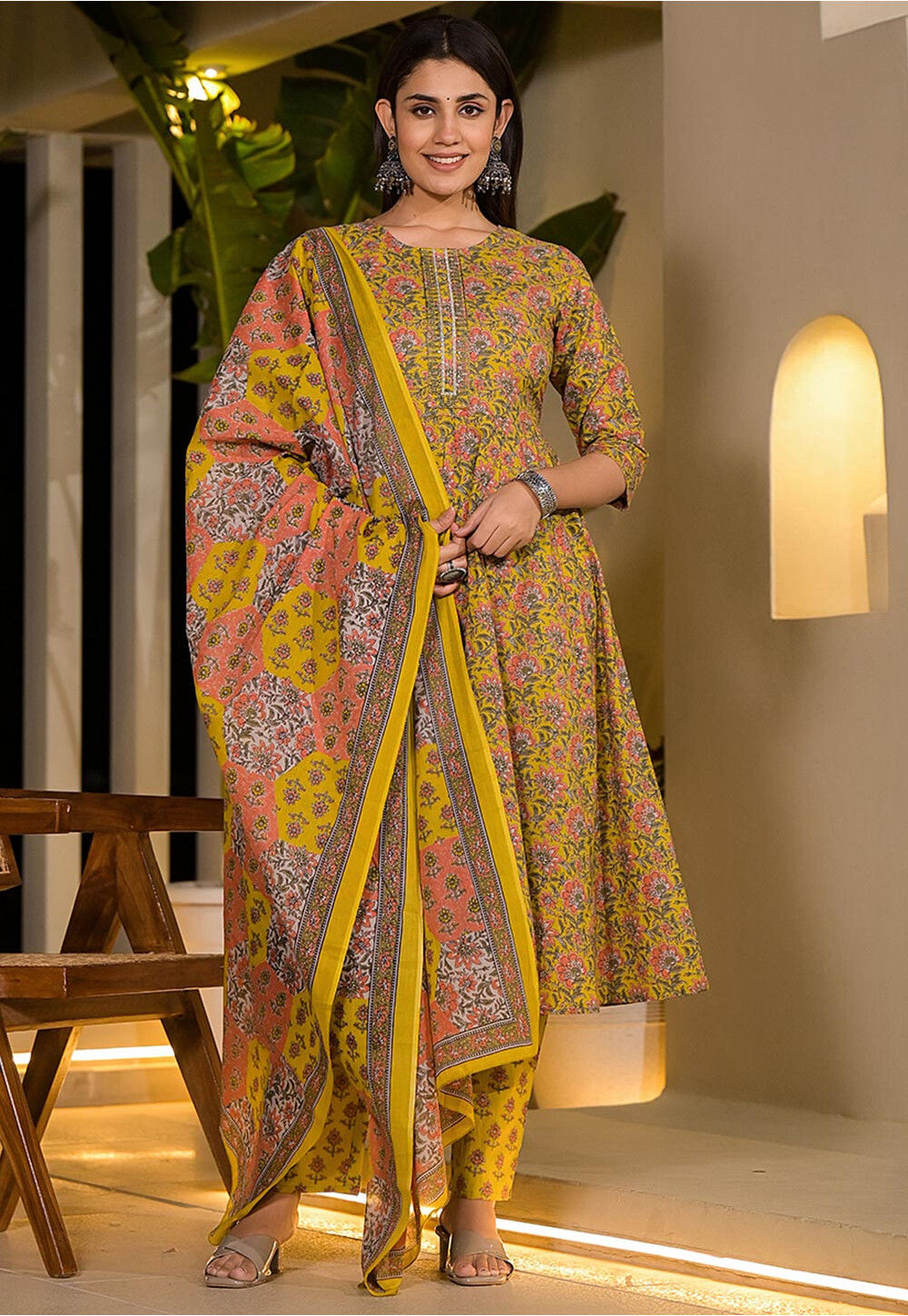 Buy Printed Pure Cotton Aline Suits in Yellow Online : KJL1443 - Utsav ...