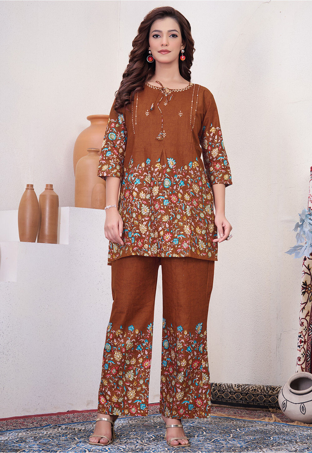 Buy Printed Pure Cotton Co Ord Set in Brown Online : TGW4669 - Utsav ...