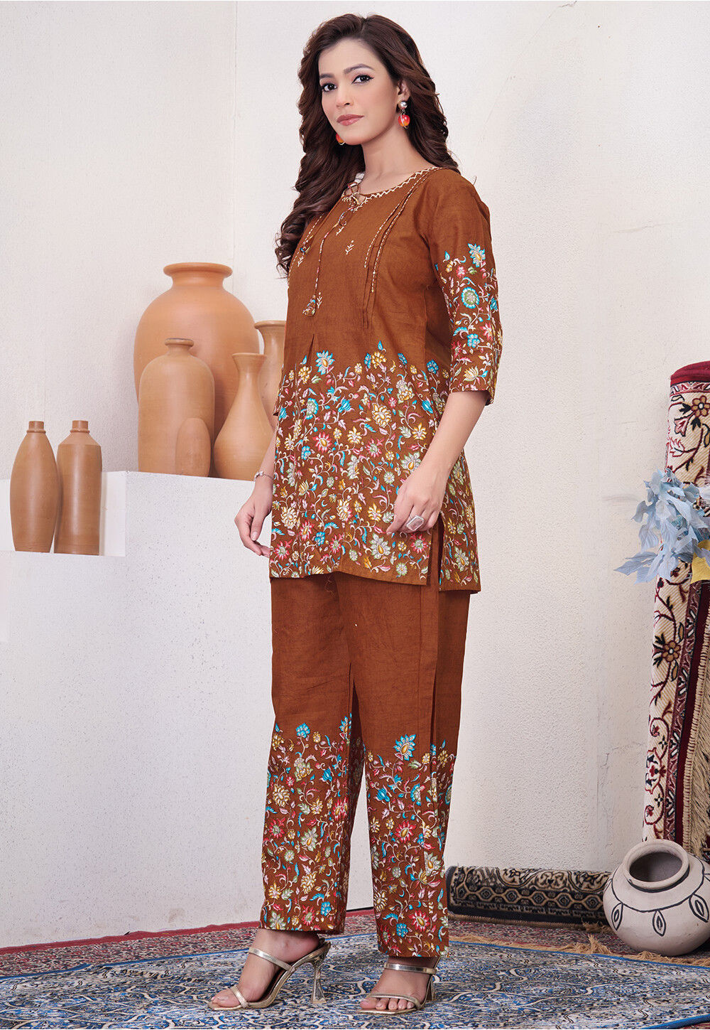 Buy Printed Pure Cotton Co Ord Set in Brown Online : TGW4669 - Utsav ...