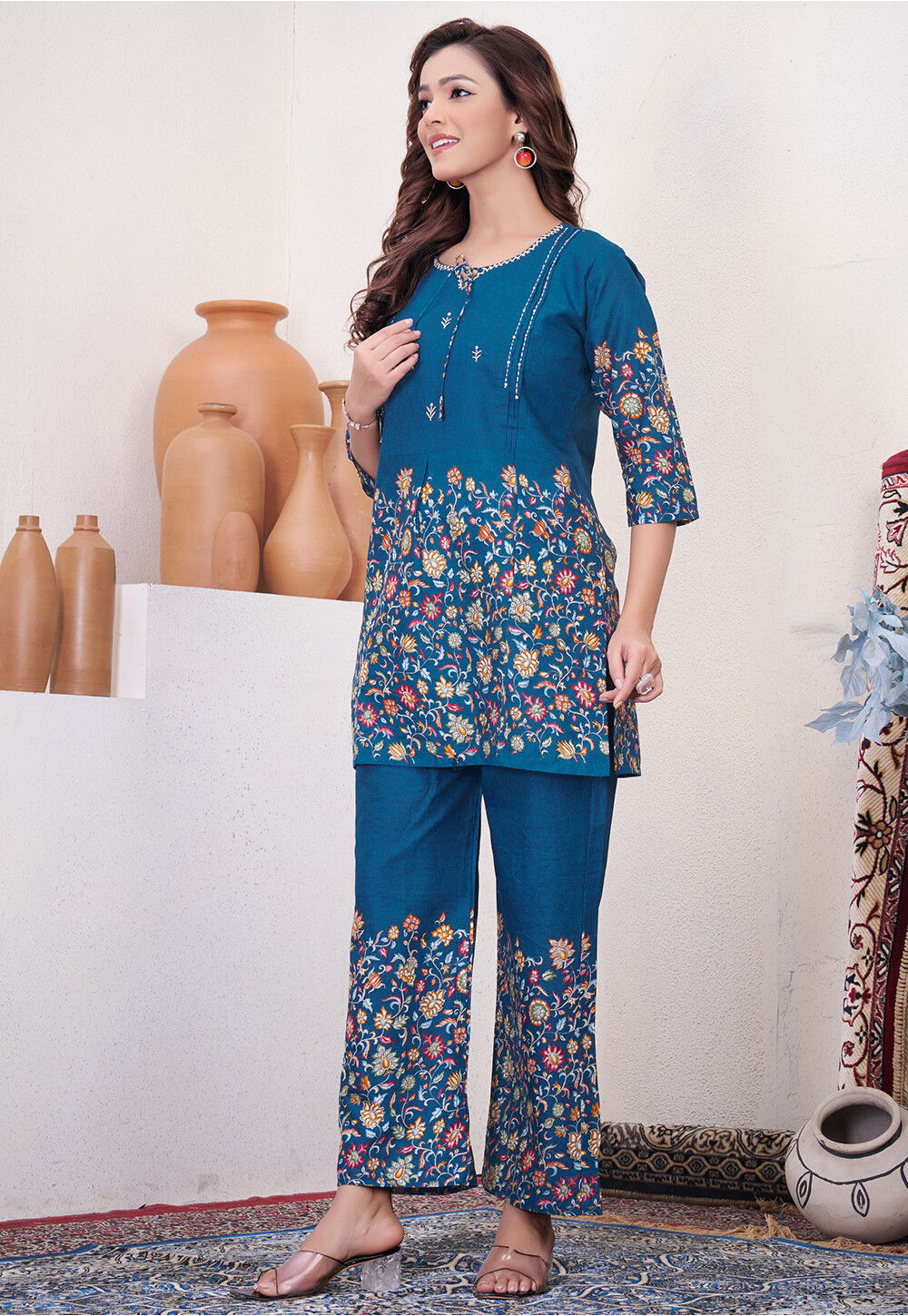 Buy Printed Pure Cotton Co Ord Set in Teal Blue Online : TGW4672 ...