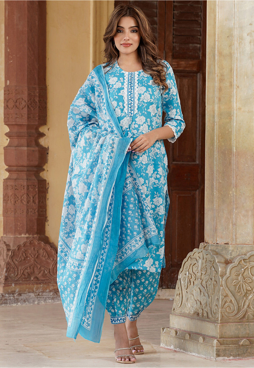 Buy Printed Pure Cotton Pakistani Suit in Blue Online : KXN49 - Utsav ...
