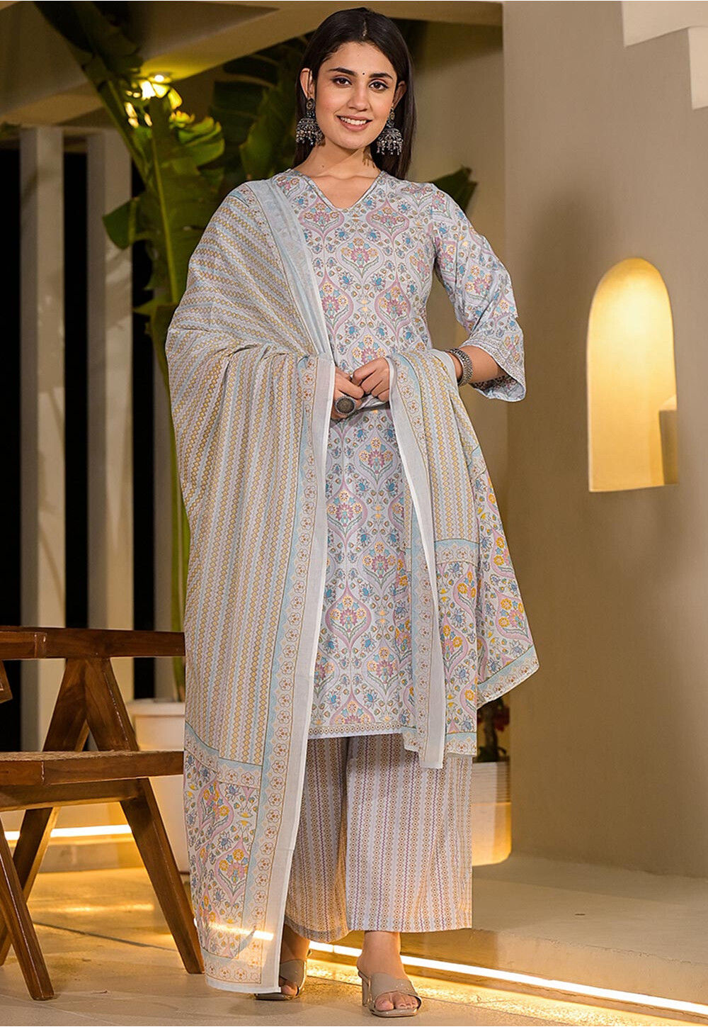 Buy Printed Pure Cotton Pakistani Suit in Light Grey Online : KJL1439 ...