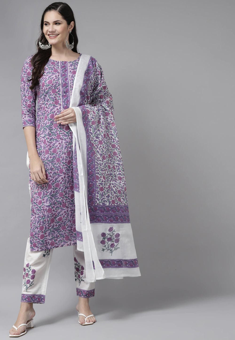 Buy Printed Pure Cotton Pakistani Suit in Light Purple Online : KJL190 ...
