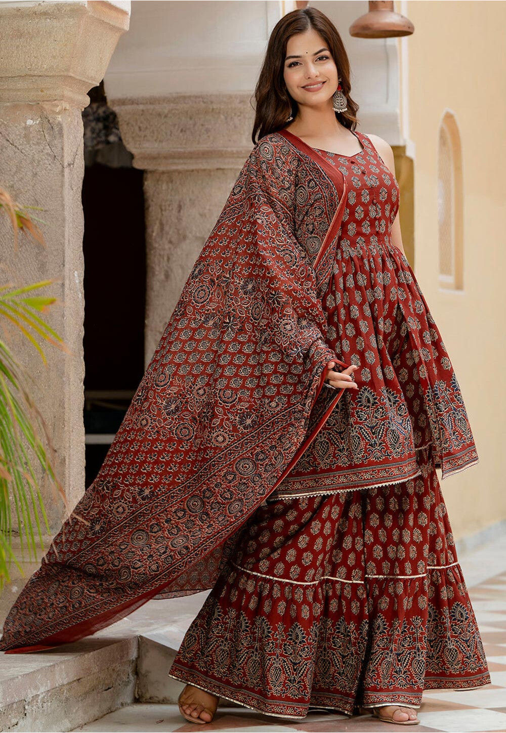 Buy Printed Pure Cotton Pakistani Suit in Maroon Online : KTF950 ...