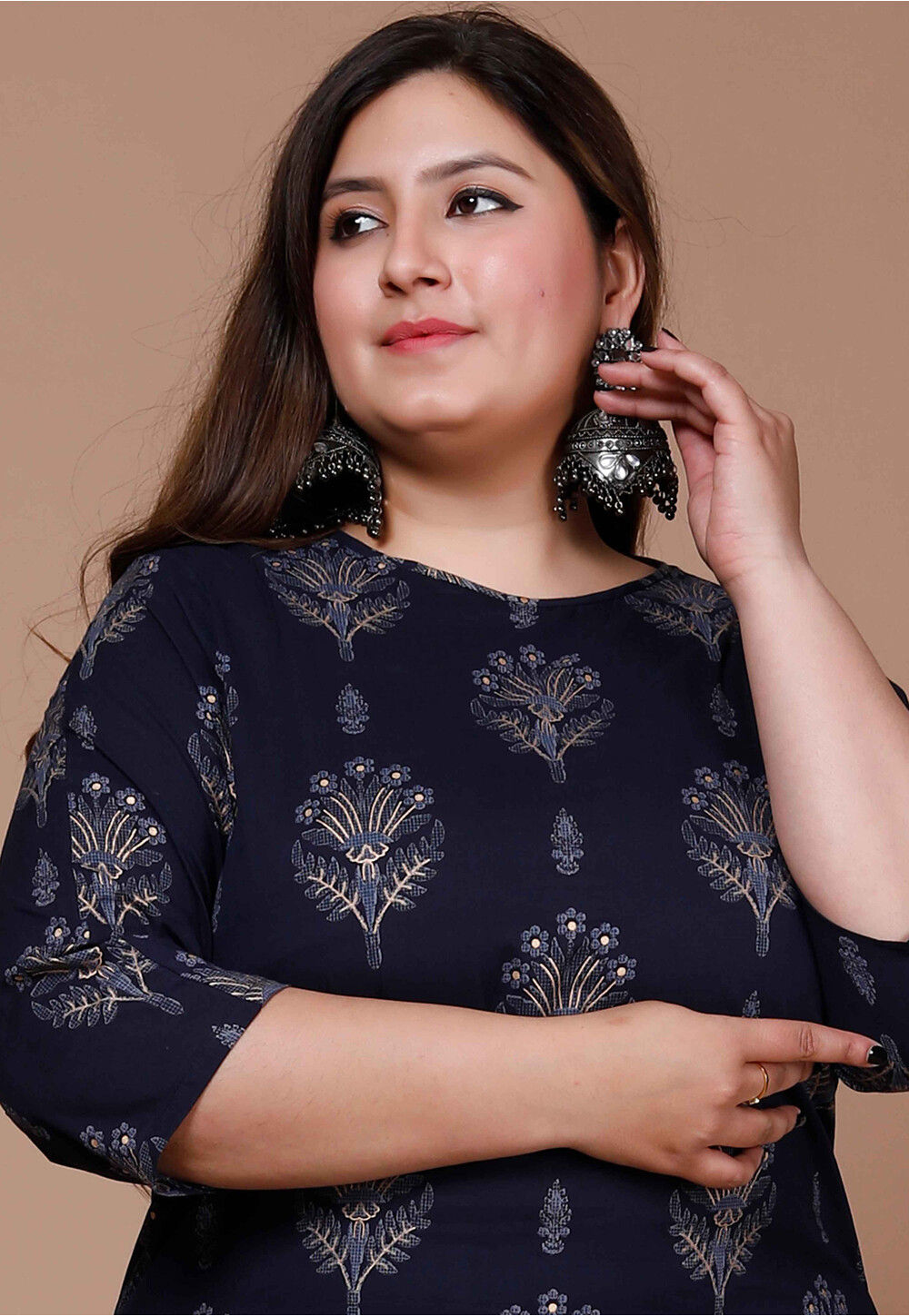 Printed Pure Cotton Pakistani Suit In Navy Blue KFT231 Printed Pure Cotton Pakistani Suit In Navy Blue KFT231