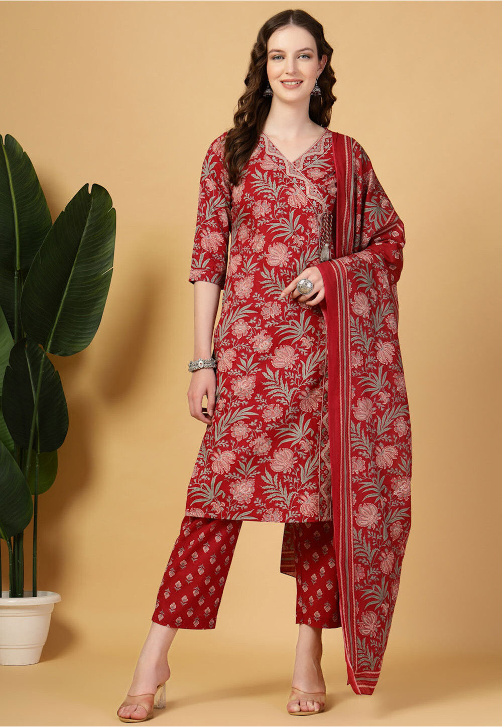 Buy Printed Pure Cotton Pakistani Suit in Red Online : KJL2140 - Utsav ...