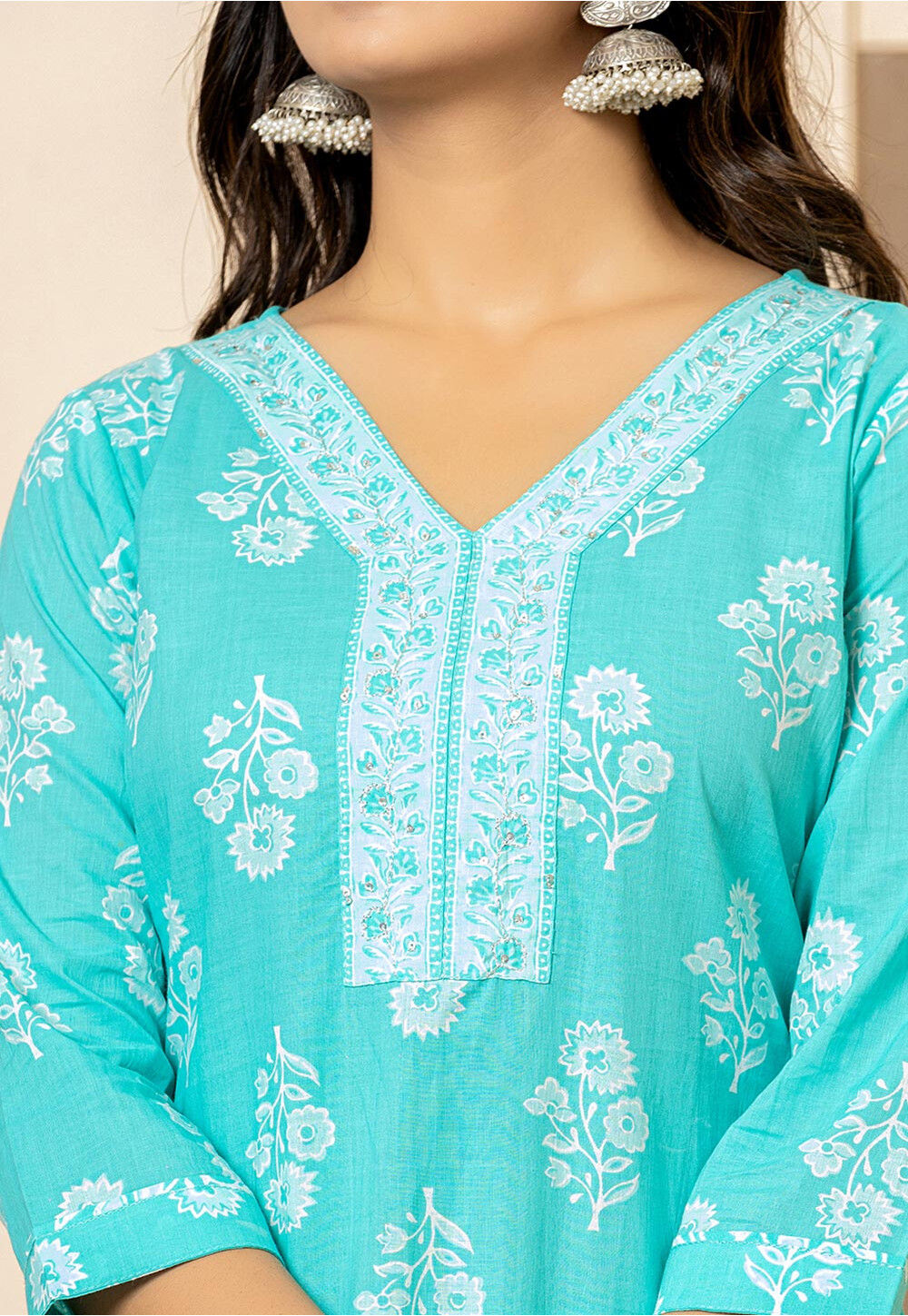 Buy Printed Pure Cotton Pakistani Suit in Turquoise Online : KJL1651 ...