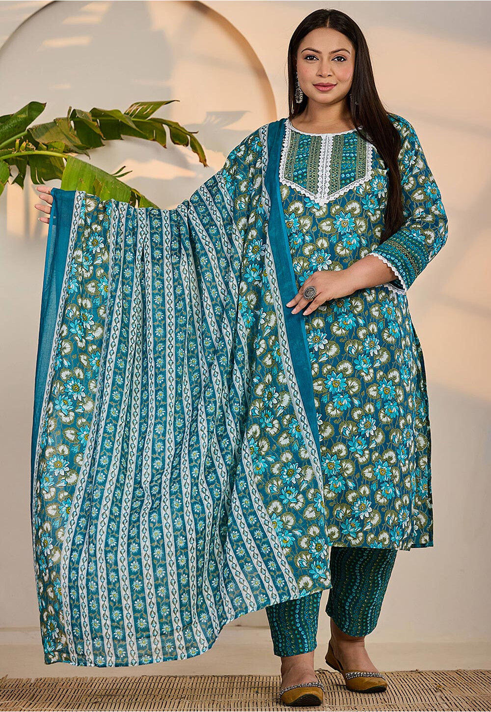 Buy Printed Pure Cotton Pakistani Suit in Turquoise Online : KJL2366 ...