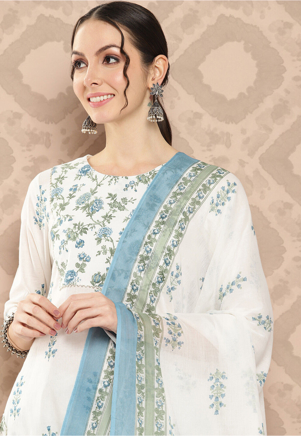 Buy Printed Pure Cotton Pakistani Suit in White Online : KJL1039 ...