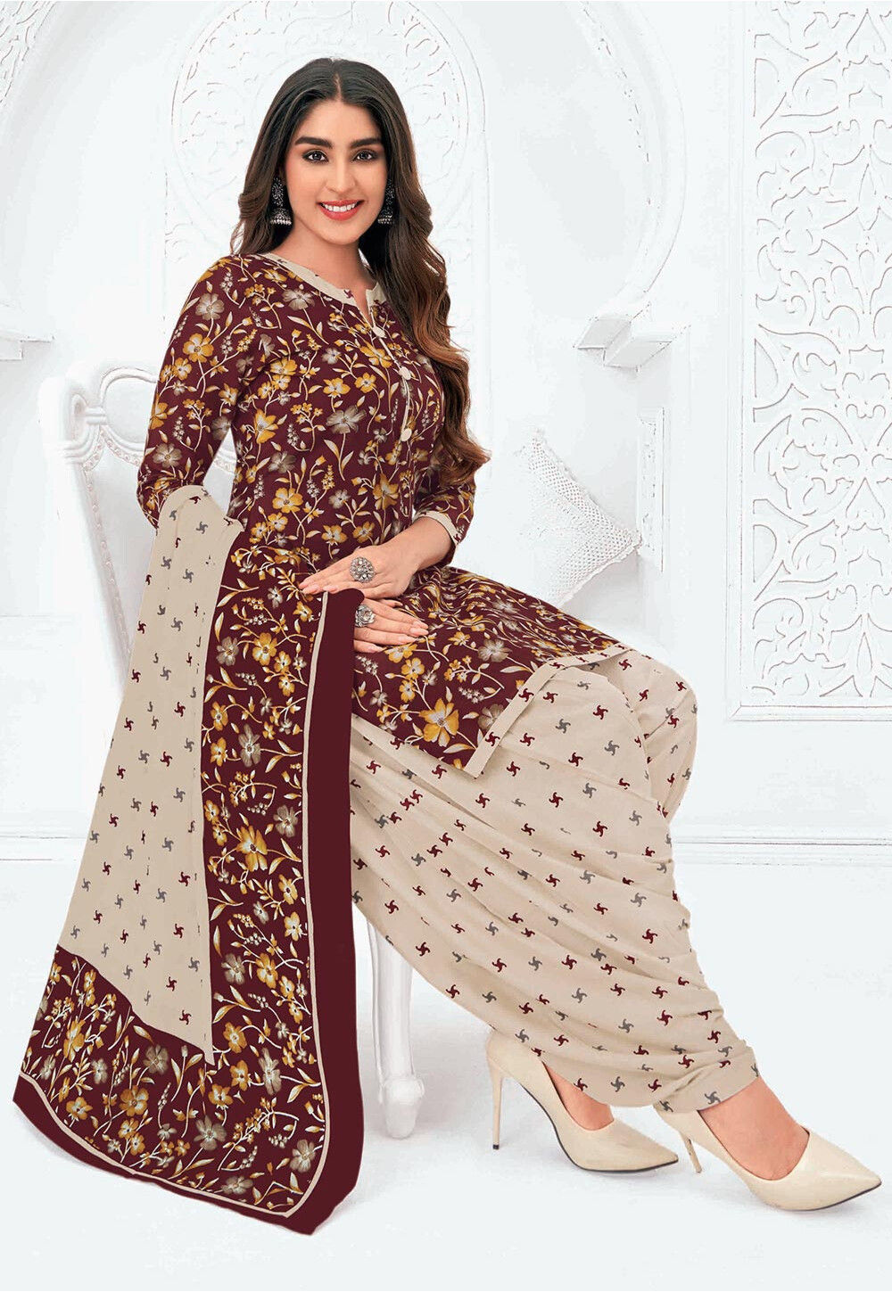Buy Printed Pure Cotton Punjabi Suit in Maroon Online : KHBZ1659 ...