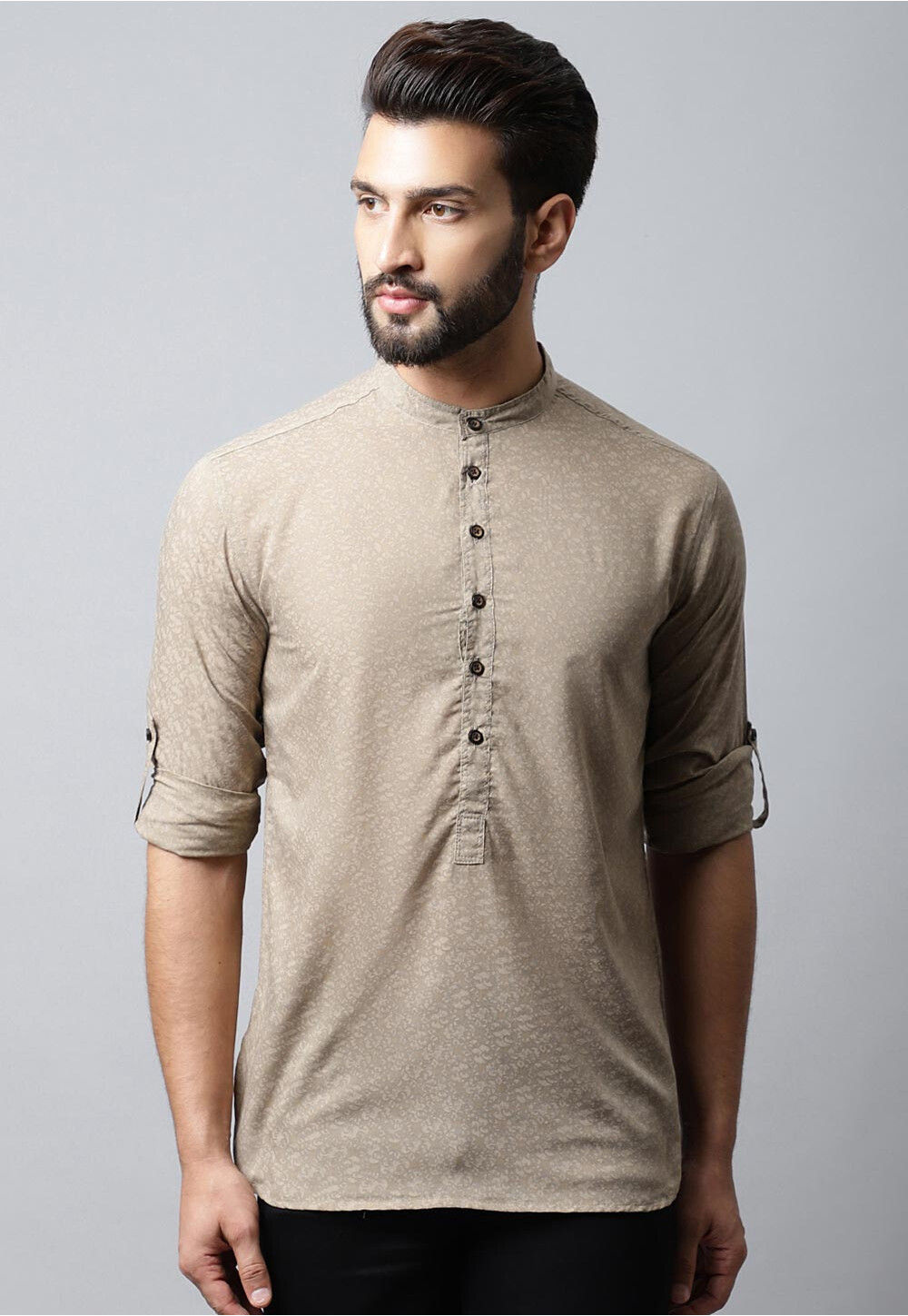 Buy Printed Pure Cotton Short Kurta in Beige Online : MAN225 - Utsav ...