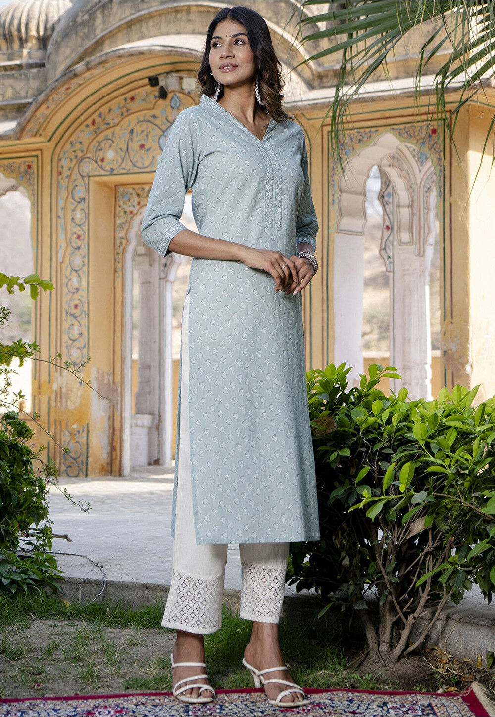 Buy Printed Pure Cotton Straight Kurta in Pastel Green Online : TUV831 ...