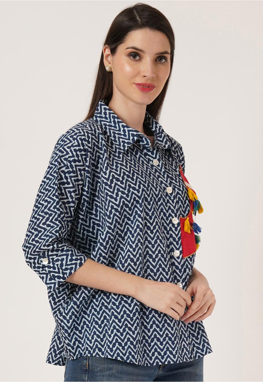 Buy Printed Pure Cotton Top in Navy Blue Online : TLU179 - Utsav Fashion