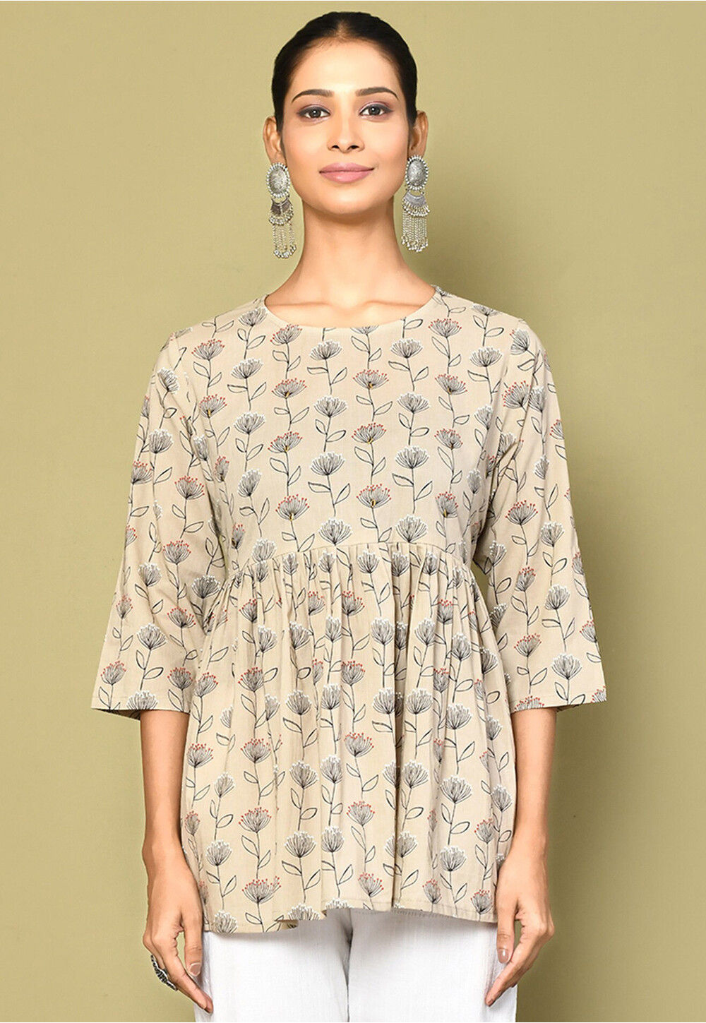 Buy Printed Pure Cotton Tunic in Beige Online : TFP271 - Utsav Fashion