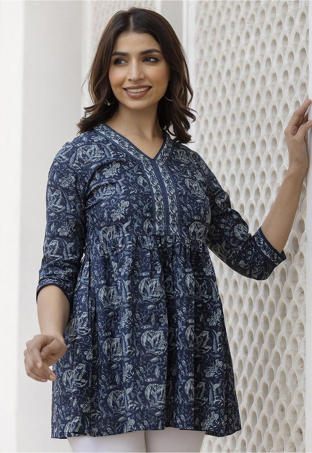 Buy Printed Pure Cotton Tunic in Navy Blue Online : TUV667 - Utsav Fashion