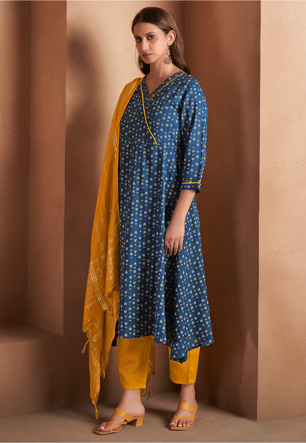 Buy Printed Rayon Asymmetric A Line Suit in Navy Blue Online : KJZ288 ...