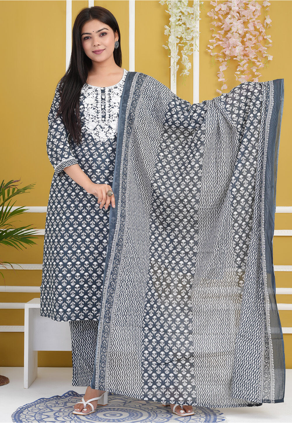 Buy Printed Rayon Cotton Pakistani Suit in Grey Online : KJC4489 ...