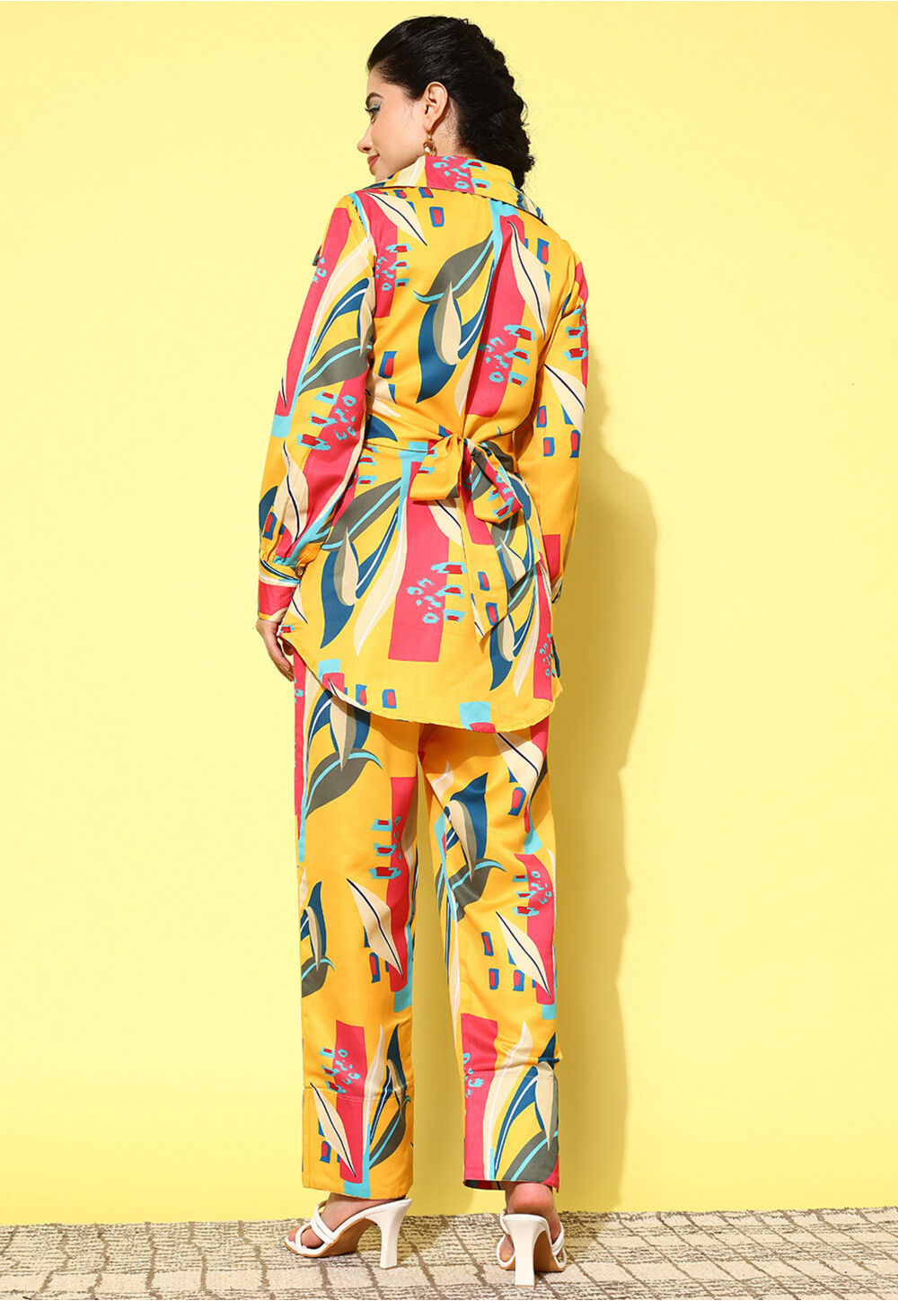 Buy Printed Satin Co Ord Set in Yellow Online : TXR944 - Utsav Fashion
