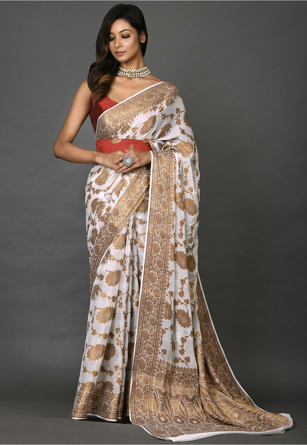 Buy Banarasi Pure Georgette Saree in White Online : SNEA2137 - Utsav ...