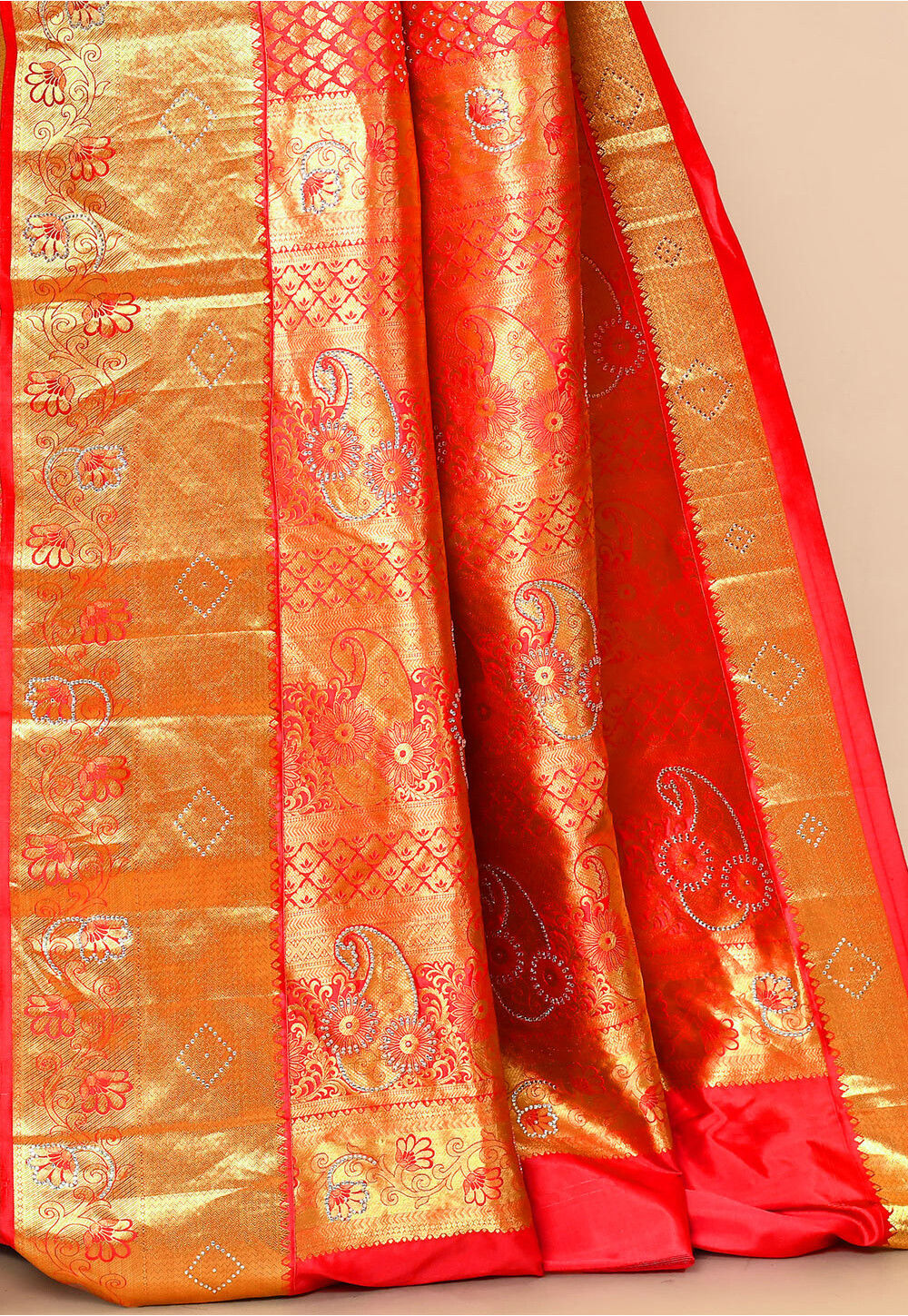 Buy Pure Kanchipuram Silk Embellished Saree in Red Online : SBRA2501 ...