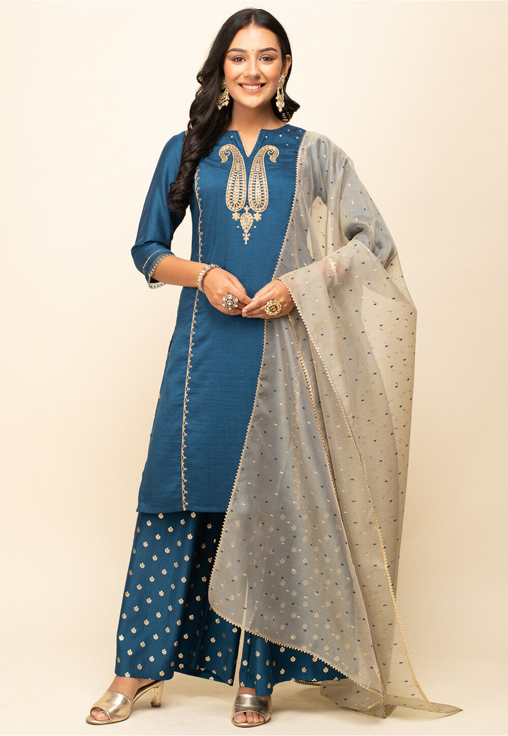 Buy Resham, Zari Art Silk Pakistani Suit in Blue Online : KJC3286 ...