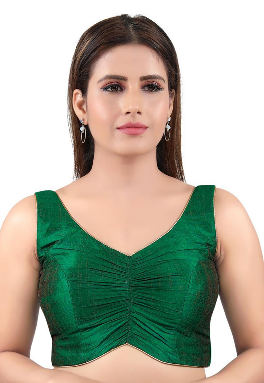 Buy Ruched Bust Art Silk Blouse in Green Online : UGX453 - Utsav Fashion