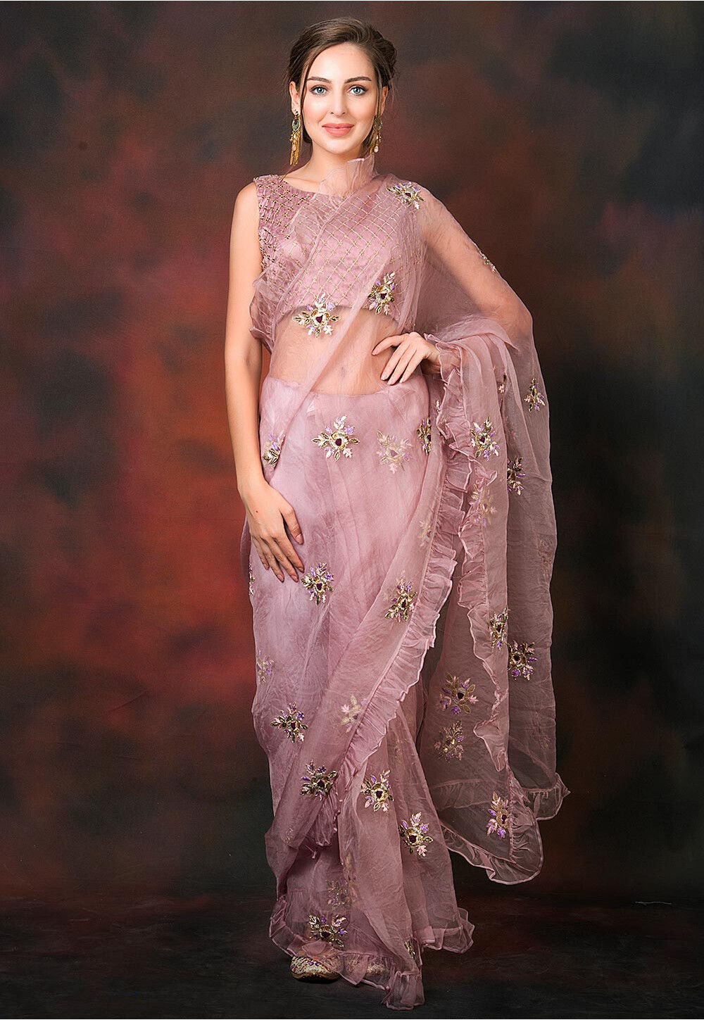 Buy Ruffled Organza Pre-stitched Saree in Lilac Online : SEQ117 - Utsav ...