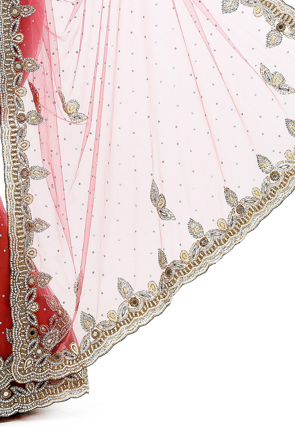 Hand Embroidered Net Saree in Pink : SAR889