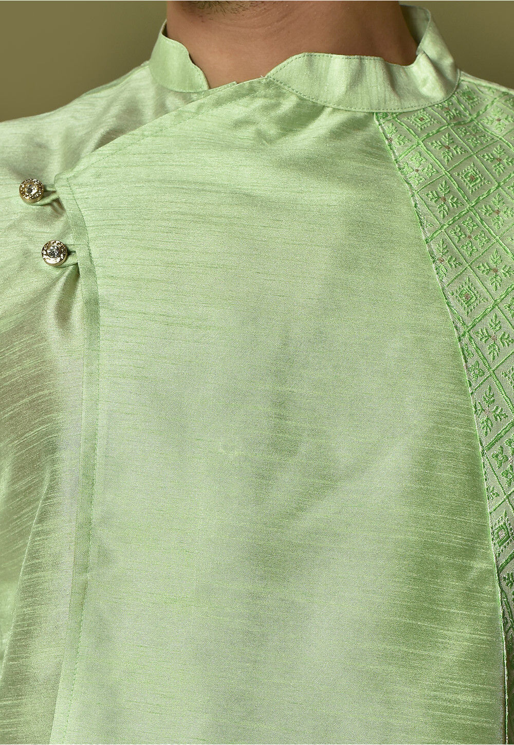 Buy Solid Color Art Silk Asymmetric Kurta Set in Pastel Green Online ...