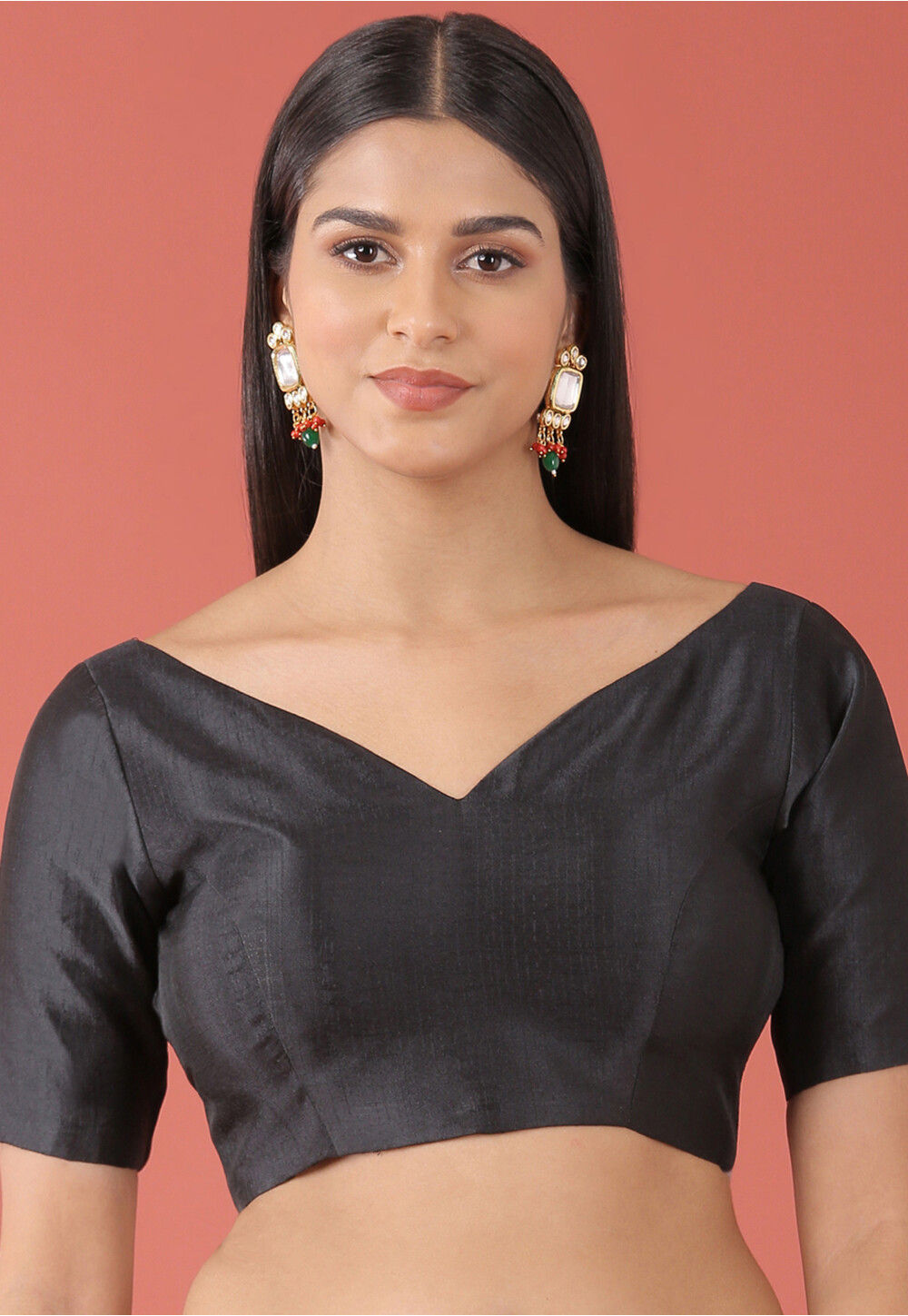 Buy Solid Color Art Silk Blouse in Black Online : UXC954 - Utsav Fashion