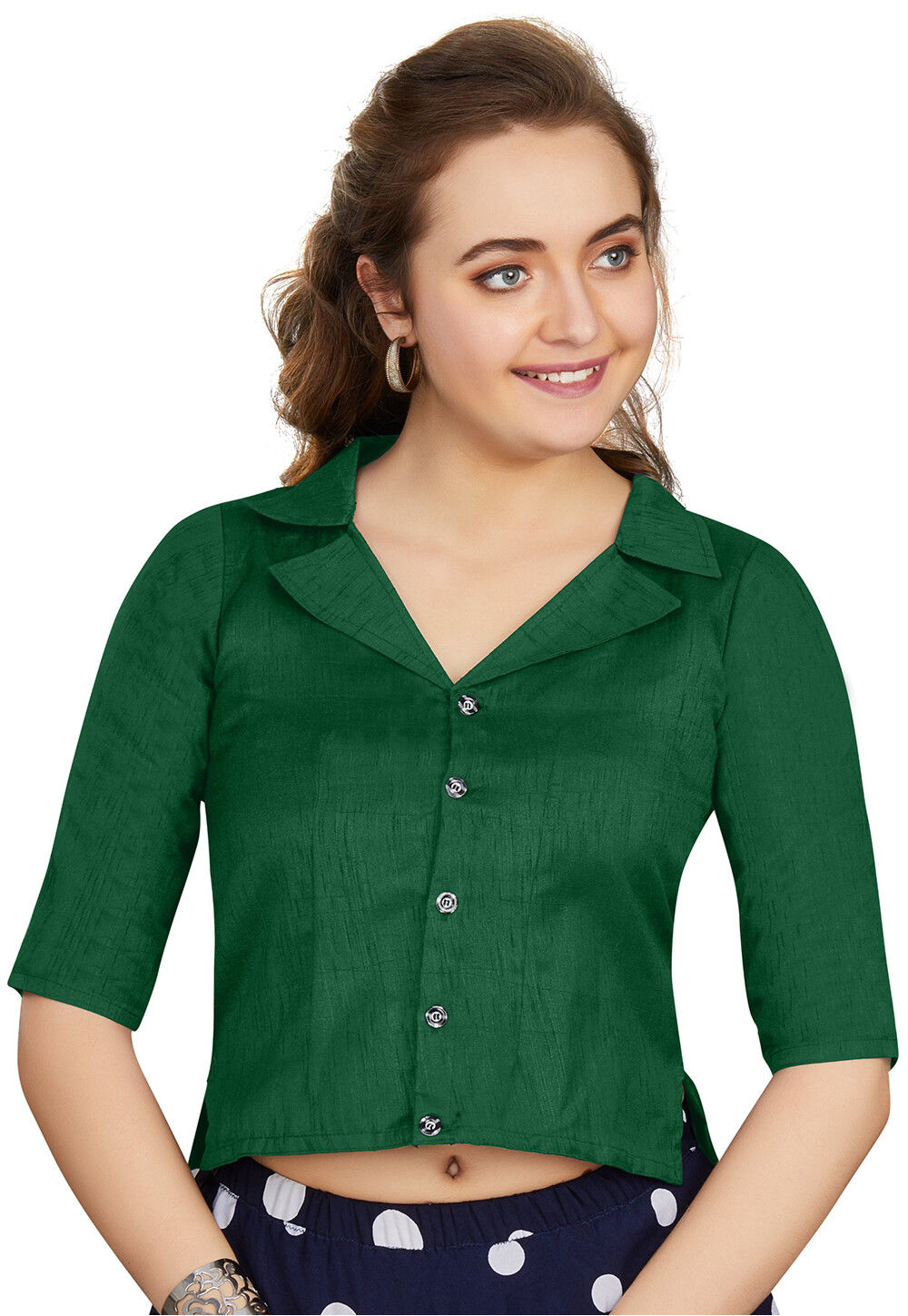 Buy Solid Color Art Silk Blouse in Dark Green Online : UAL64 - Utsav ...