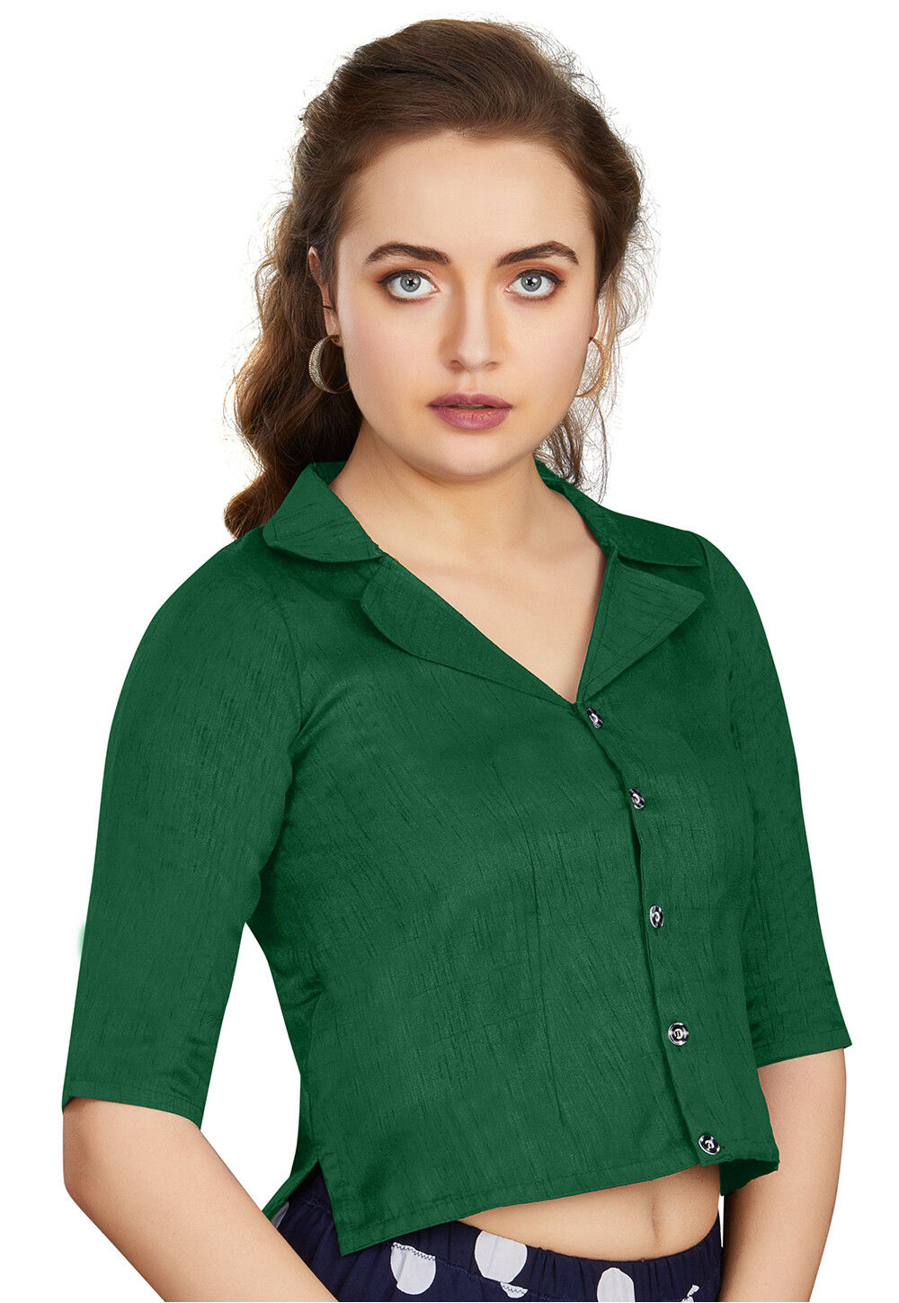 Buy Solid Color Art Silk Blouse in Dark Green Online : UAL64 - Utsav ...