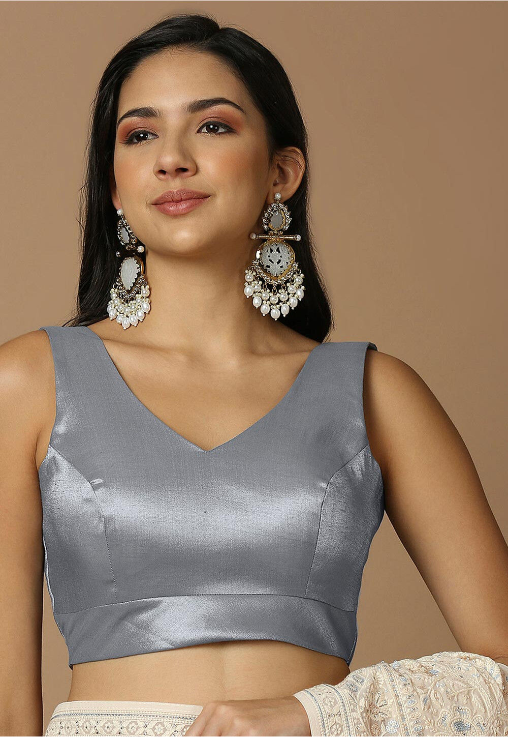 Buy Solid Color Art Silk Blouse in Grey Online : UVC1623 - Utsav Fashion