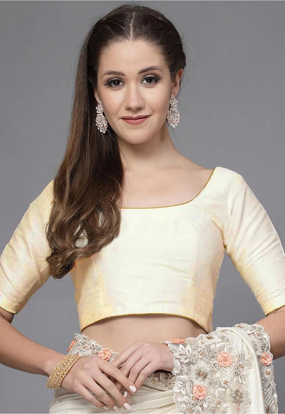 Buy Solid Color Art Silk Blouse in Light Yellow Online : UAC243 - Utsav ...