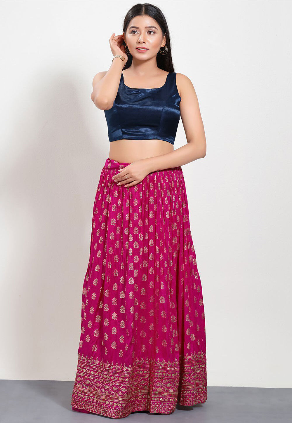 Buy Solid Color Art Silk Blouse in Navy Blue Online : UGX1202 - Utsav ...