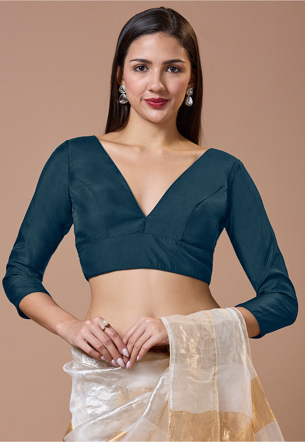 Buy Solid Color Art Silk Blouse in Navy Blue Online : UVC2304 - Utsav ...