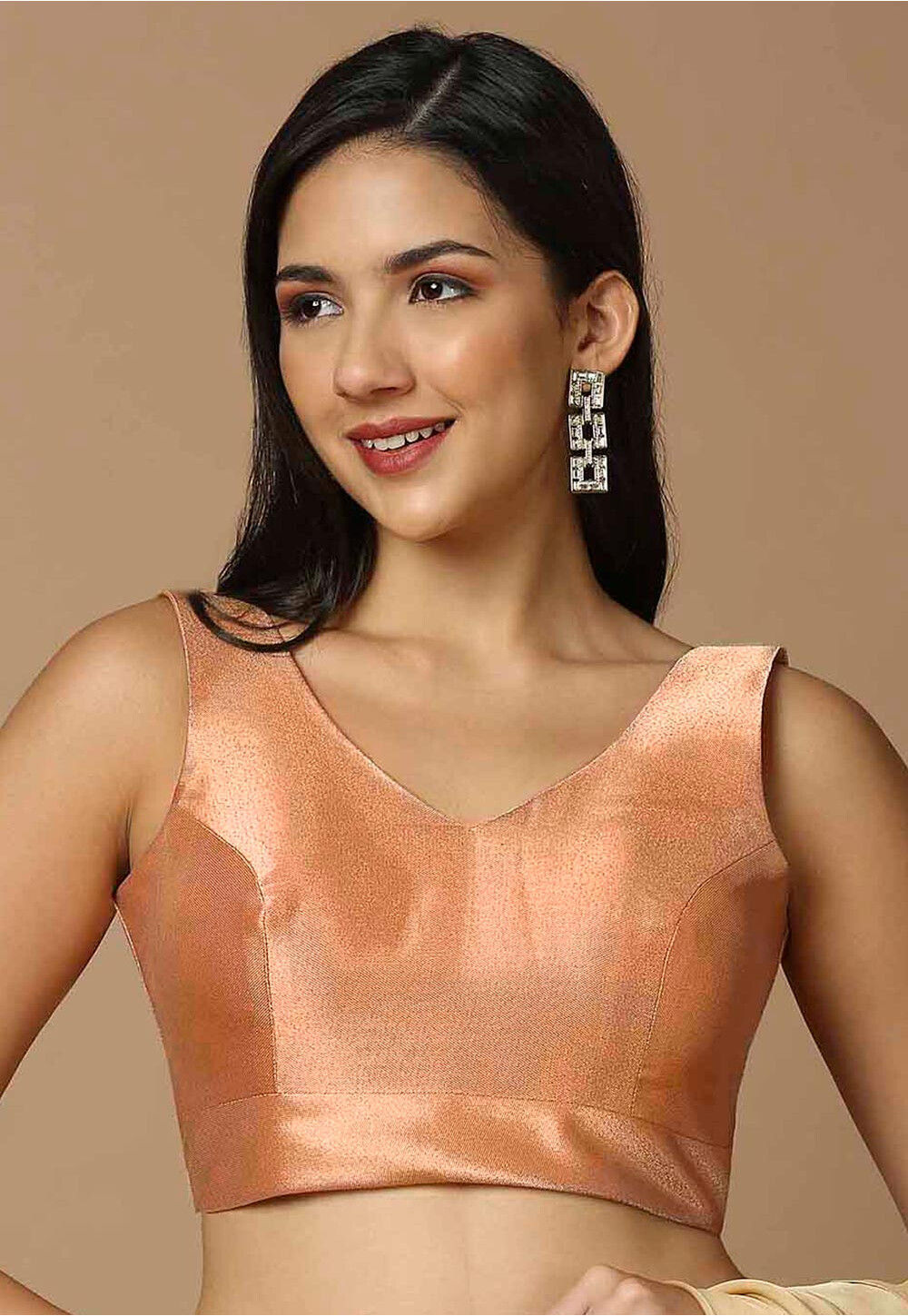 Buy Solid Color Art Silk Blouse in Peach Online : UVC1621 - Utsav Fashion