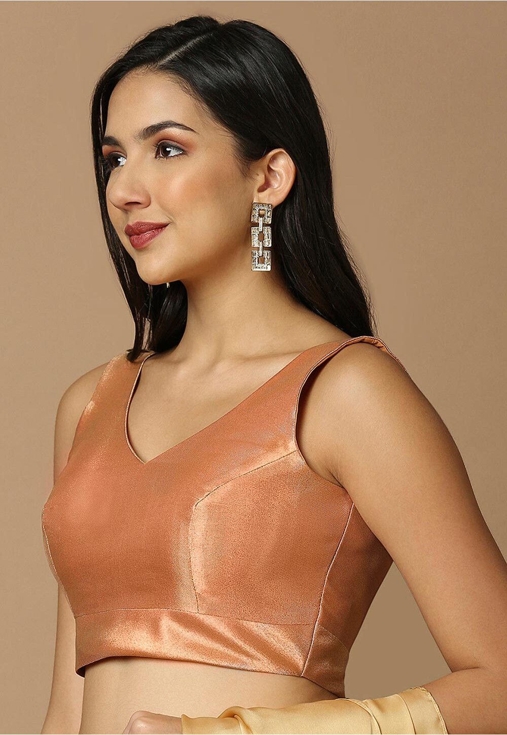 Buy Solid Color Art Silk Blouse in Peach Online : UVC1621 - Utsav Fashion