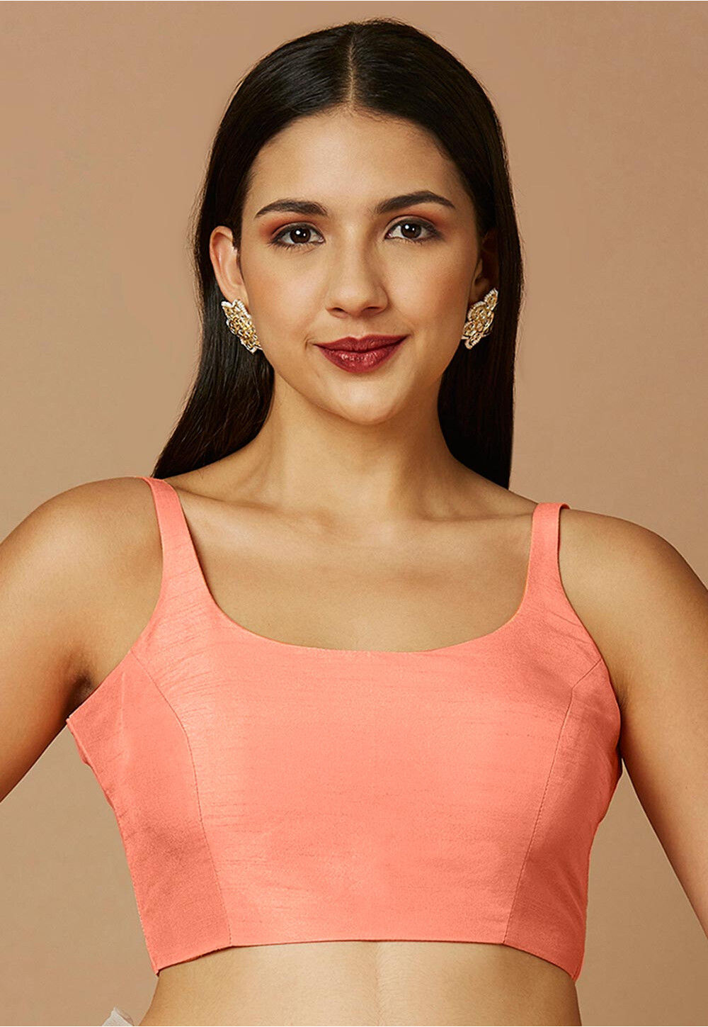 Buy Solid Color Art Silk Blouse in Peach Online : UVC1628 - Utsav Fashion