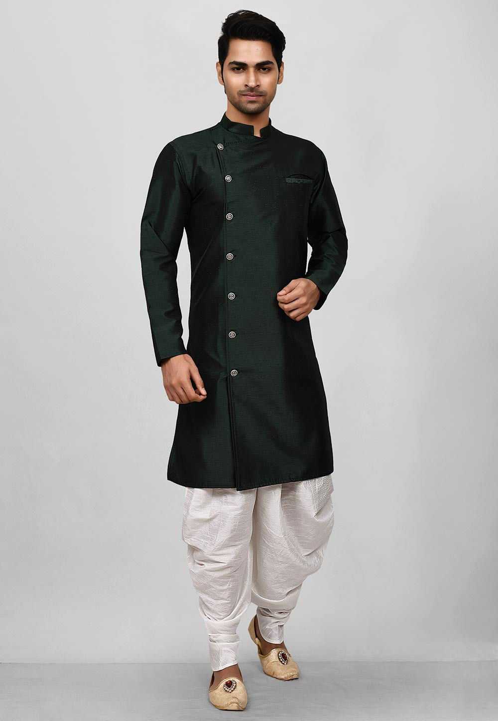Buy Solid Color Art Silk Dhoti Sherwani in Dark Green Online : MTX1495 ...