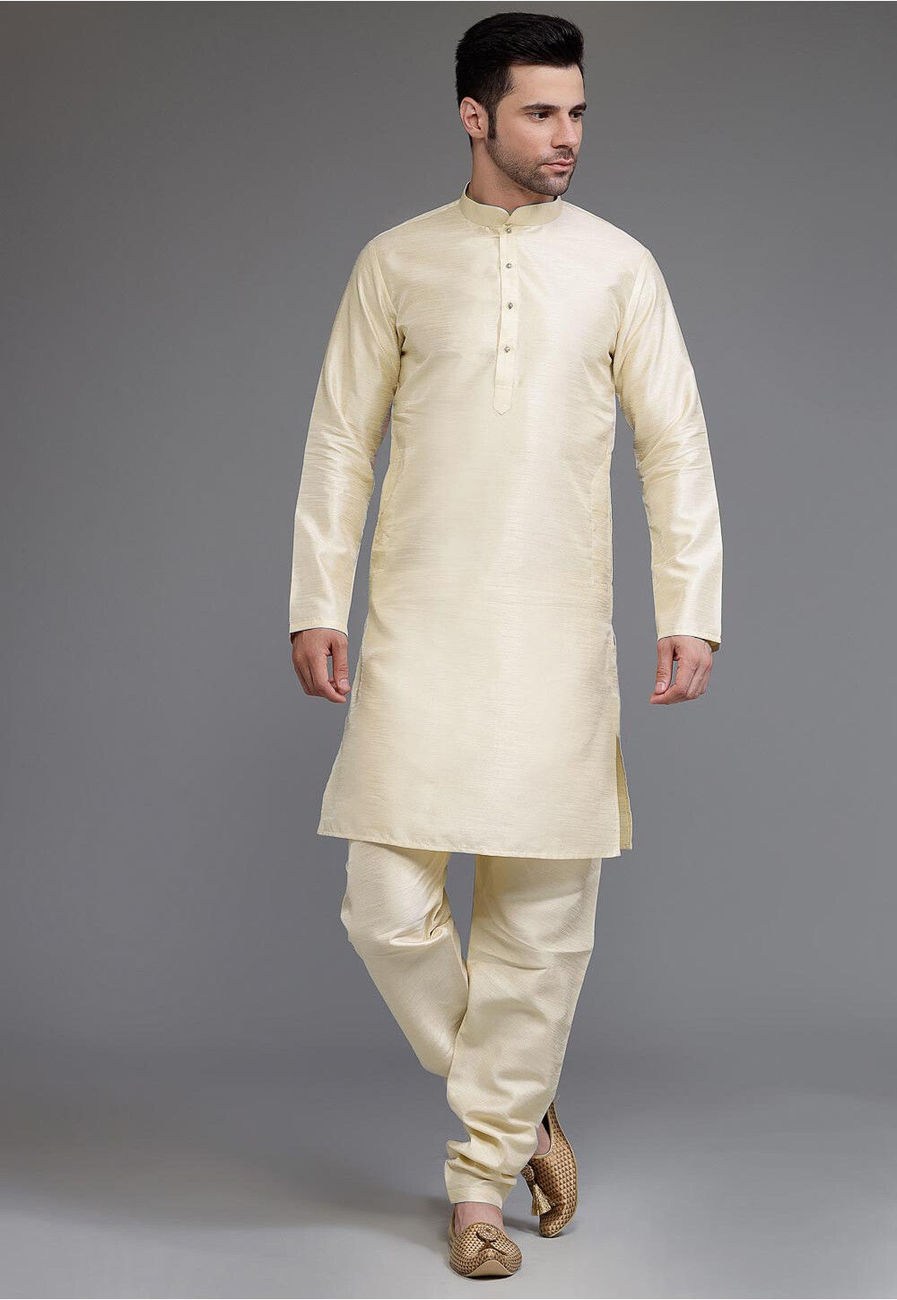 Buy Solid Color Art Silk Kurta Set in Cream Online : MXX317 - Utsav Fashion