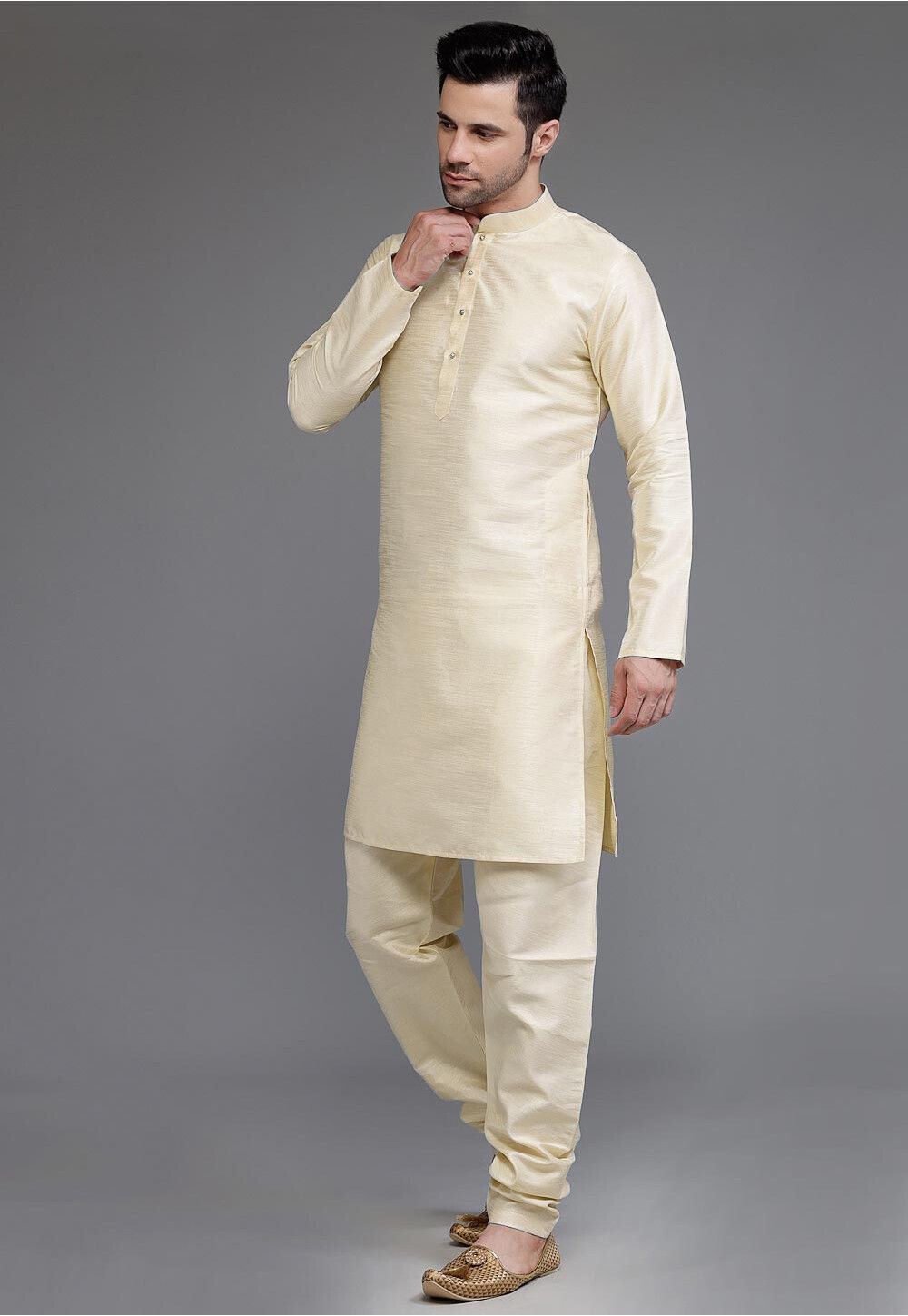 Buy Solid Color Art Silk Kurta Set in Cream Online : MXX317 - Utsav Fashion