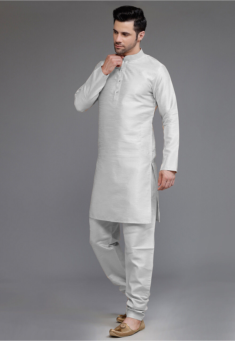Buy Solid Color Art Silk Kurta Set in Light Grey Online : MXX318 ...
