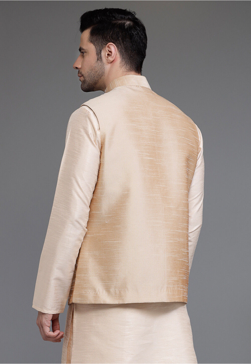 Buy Solid Color Art Silk Nehru Jacket in Beige Online : MXX371 - Utsav Fashion