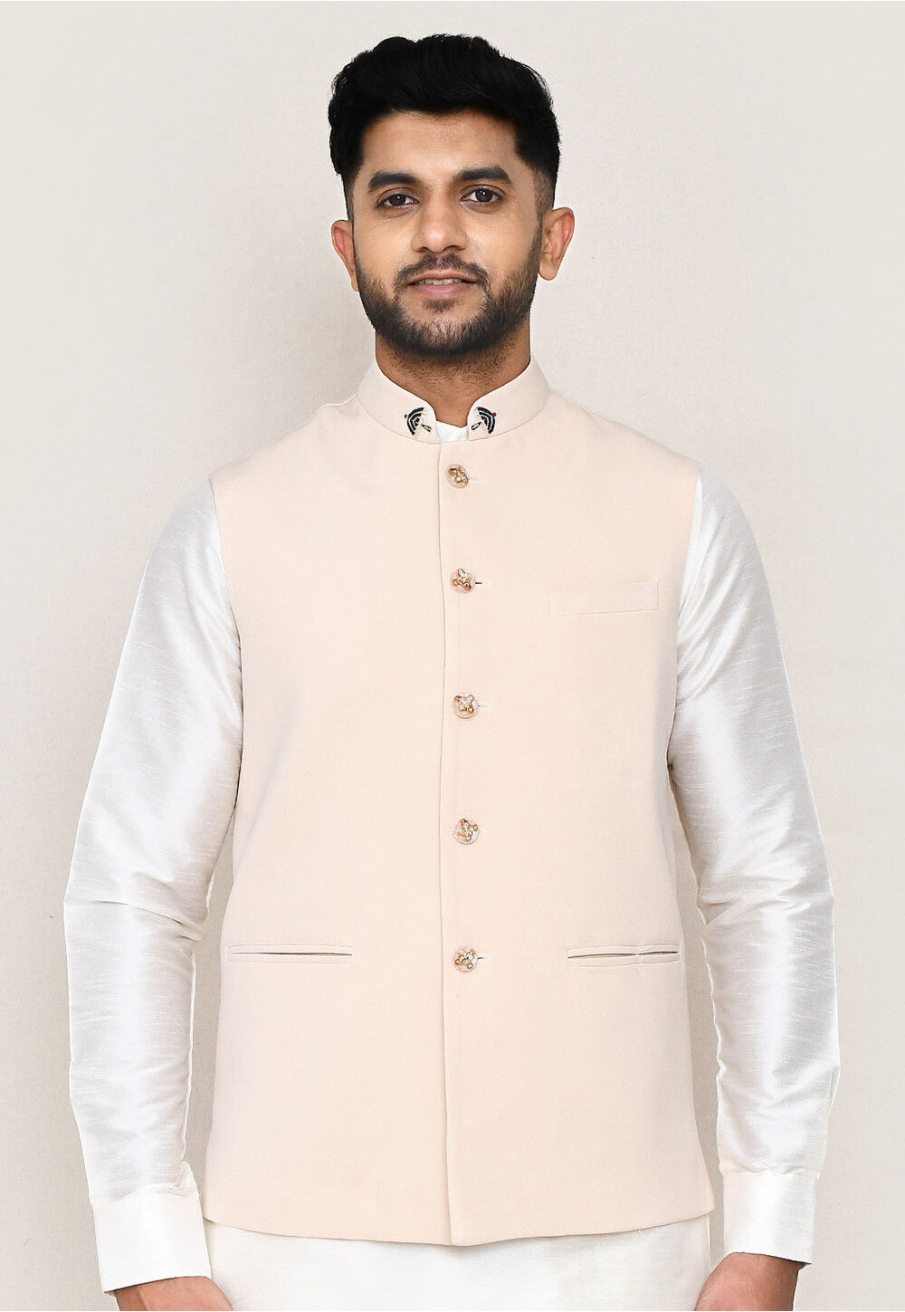 Buy Solid Color Art Silk Nehru Jacket in Peach Online : MGZ50 - Utsav ...