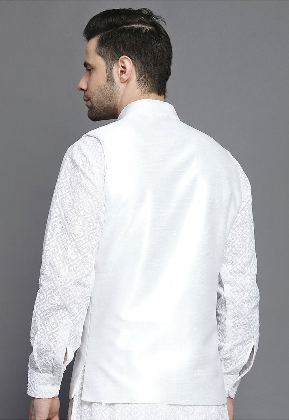 Buy Solid Color Art Silk Nehru Jacket in White Online : MXX140 - Utsav Fashion