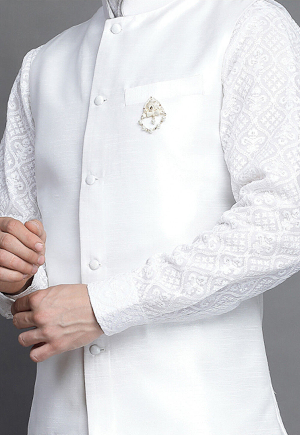 Buy Solid Color Art Silk Nehru Jacket in White Online : MXX140 - Utsav Fashion