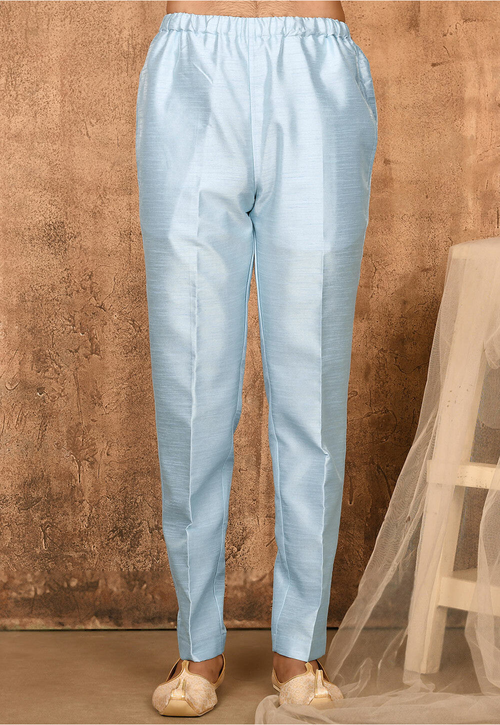 Solid Color Art Silk Pajama in Sky Blue : MTX1971